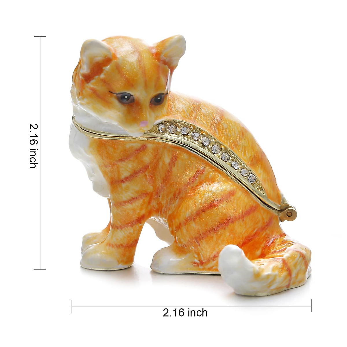 Vie jeune Hand Painted Enamel Cute Cat Trinket Box, Hinged Jewelry Box Unique Mini Ring Necklace Jewelry Organizer, Classical Bejeweled Storage, Figurine Collectible Keepsake Home Decor (Cat)