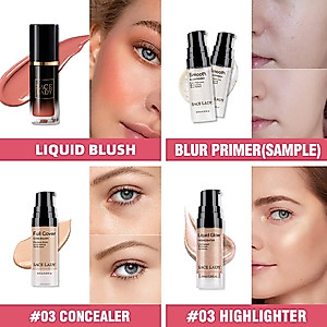 SACE LADY Full Face Makeup Set for Women Full Kit, Primer, Full Cover Up Concealer Corrector for Eye Circles, Oil Control Powder, Highlighter Glow & Blush, Sponge, Flawless Lasting Cosmetics Kit 7Pcs