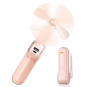 FrSara Portable Handheld Fan Rechargeable, USB Rechargeable Small Pocket Fan, 2000mAh Battery With Power Bank, Upgraded Long Battery Life, Three-Speed, Suitable for Women Outdoors and Travel