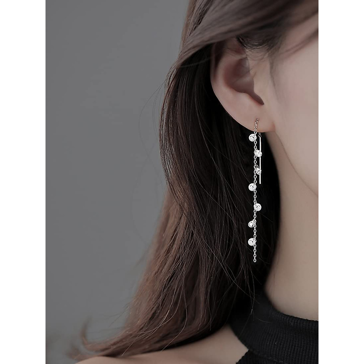 SLUYNZ 925 Sterling Silver Sparkling CZ Droplet Dangle Earrings for Women Teen Girls Elegant Long Dangling Earrings Threader Tassel (A-Silver)