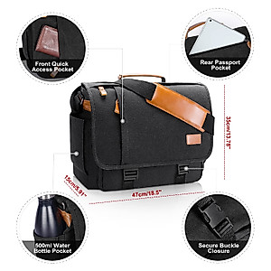 ESTARER Messenger Bag 17-17.3 Inch, Men's Computer Bag Water-resistant Canvas, Teacher Laptop Satchel for Work Office College, Dark Grey