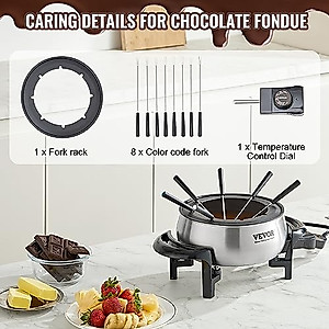 VEVOR Electric Fondue Pot Set, 3 Qt Melter for Cheese & Chocolate with 8 Forks, Candy Warmer with Temp Control, 1000W Non-Stick Stainless Steel Melting for Dessert, Broth, Wax Candle, Party Gift