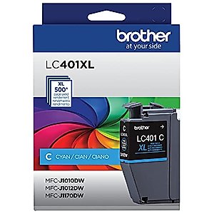 Brother Genuine High Yield Cyan Ink Cartridge, LC401XLCS