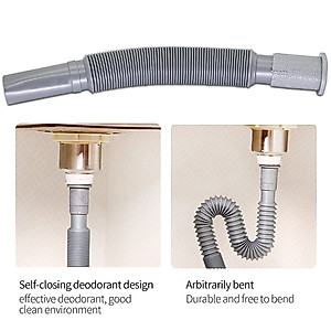 OLIREXD Universal Wash Basin Sink Drain Pipe, 1-1/4 Inch Install Diameter Plastic Flexible and Expandable Drain Pipe for Kitchen Bathroom Sink, Gray