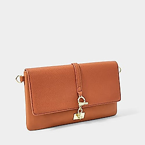 KATIE LOXTON Naomi Womens Convertible Vegan Leather Adjustable Strap Crossbody Handbag Satchel Purse Cognac