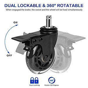 Hirate 3" Chair Casters Heavy Duty Lockable Swivel Caster Replacement with Plug-in Stem 7/16" x 7/8" for Home Office Chairs (Pack of 5, 3 with Dual Brake & 2 Without)