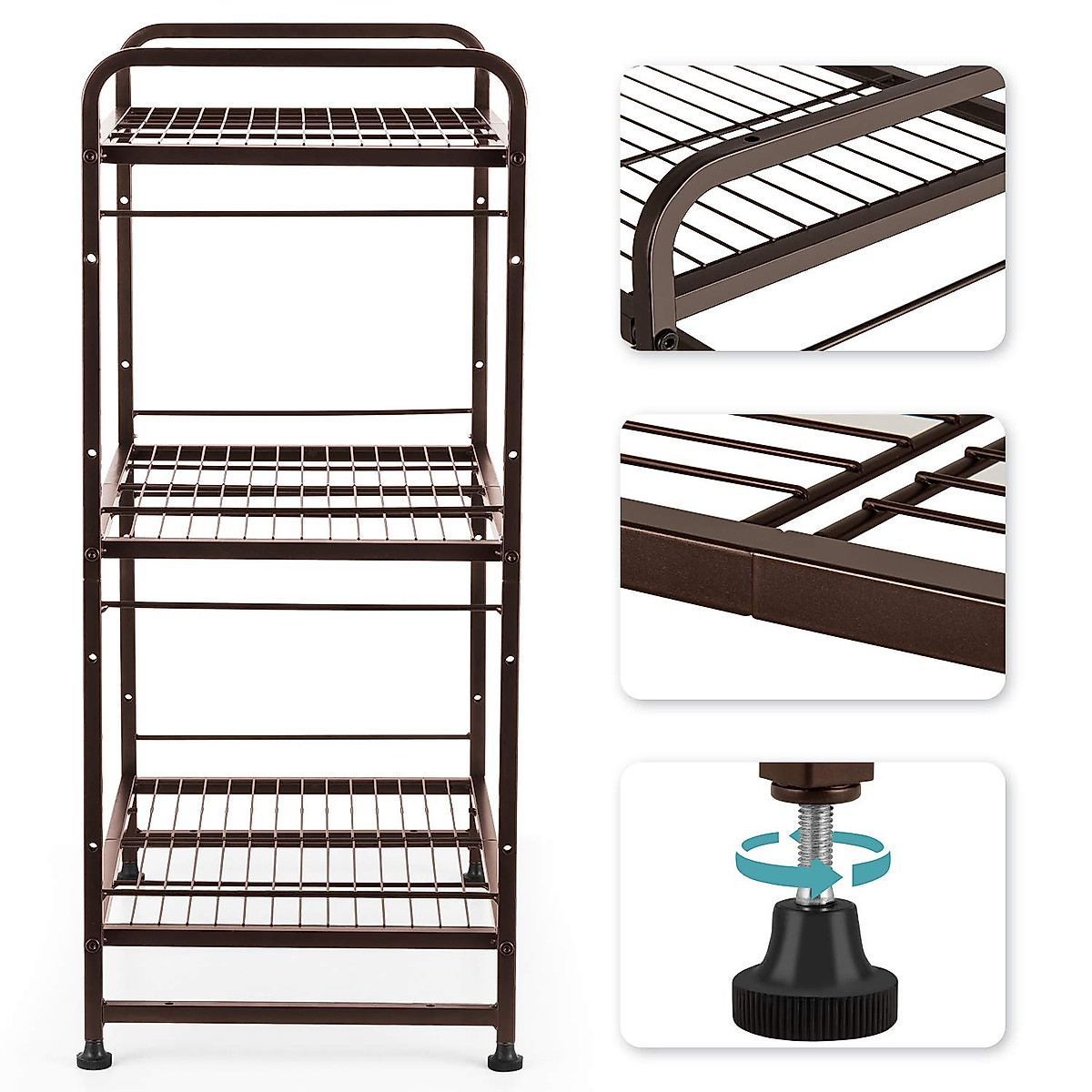 Auledio 3 Tiers Metal Shelves, Unit Storage Rack, Wire Shelving with Leveling Feet for Kitchen Counter, Living Room, Bethroom, Toliet, Garage, Office - Bronze