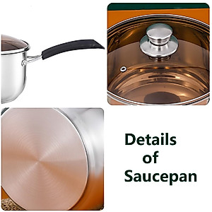 Stainless Steel Saucepan 2.5 Quart, UNOSCHRIM Milk Cooking Pot, Small Sauce Pot with Glass Lid and Bakelite Handle, Multipurpose Small Pots for Cooking Vegetables, Meat, Milk, All Stoves Compatible