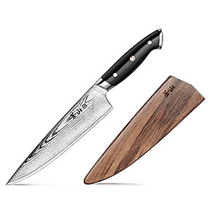 Cangshan Z Series 62731 High Carbon X-7 Damascus Steel Forged Chef Knife with Walnut Sheath, 8-Inch