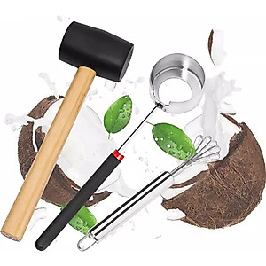 UnisonPet Coconut Opener Tool Set, Stainless Steel Coconut Opener Kit with Rubber Mallet Meat Removal Scraper, Coconut Drill Young & Mature Coconut Opening Tool
