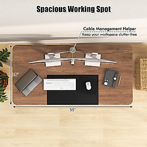 Tangkula 55 x 28 Inch Large Electric Standing Desk, Height Adjustable Sit to Stand Desk with Powerful Motor & Anti-Collision Design, Ergonomic Stand Up Workstation with Metal Frame, Home Office Desk