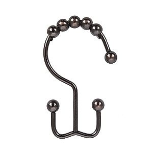 TopAAA Metal Double Glide Roller Shower Curtain Hooks Rings,100% Stainless Steel, Set of 12 (Oil Rubbed Bronze)