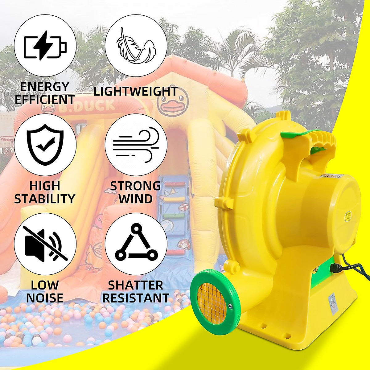 GONFLABLE 750W Bounce House Blower, Powerful Air Blower for Inflatable, Portable Inflatable Bubble House Blower Pump Fan for Inflatable Bouncy Castle, Jumper, Water Slide, Blower Corded(750 Watt 1HP)
