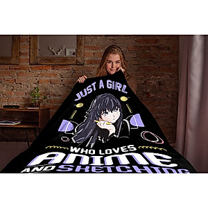 Microfiber Flannel Throw Blanket Just A Girl Who Loves Anime and Sketching Super Soft Cozy Lightweight Summer Quilt Perfect for Bed Sofa-60"x50" Medium for Teen