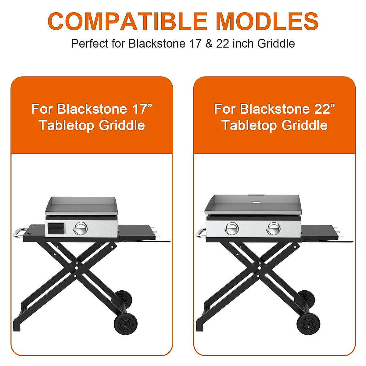 Portable Grill Cart for Blackstone 17 Inch & 22 Inch Table Top Griddles, Folding Cart Griddle Stand with Side Shelf for Blackstone 17" 22" Grills, Backyard, Camping and Outdoor Cooking