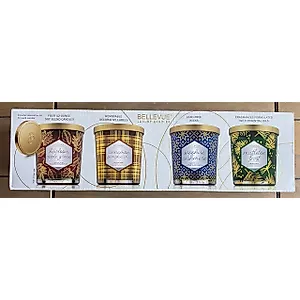 Bellevue Luxury Candles, 4 Soy Blend Candles 12 oz Each, Removable Labels, Lead-Free Wicks, Fragrances with Essential Oils
