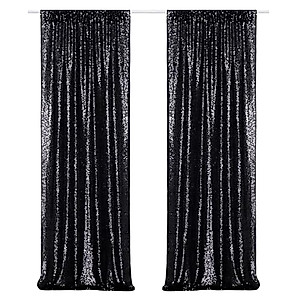 Poise3EHome Black Sequin Backdrop Curtains, 2 Panels Black Sequin Backdrop, 2FTx8FT Sequin Curtains for Party Halloween Christmas Sequence Backdrop