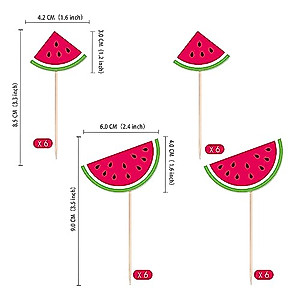 Gexolenu 24 Pcs Watermelon Cupcake Toppers Glitter Fruit Theme Summer Watermelon Cupcake Picks for Kid Baby Shower Party Decorations Boy Girl Birthday Cake Party Supplies