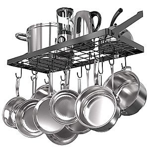 Vdomus Hanging Pot Rack, Wall Mounted Pots and Pans Holder 29.3 by 13 Inch, Kitchen Cookware Organizer for Pots and Pans Storage, 15 Moveable Hooks Square Grid, Silver