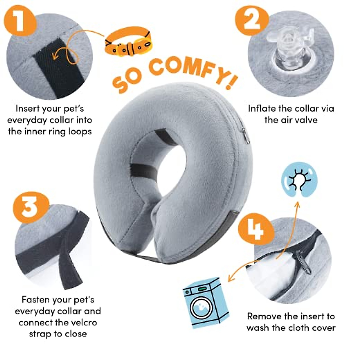 BENCMATE Protective Inflatable Collar for Dogs and Cats - Soft Pet Recovery Collar Does Not Block Vision E-Collar (Large, Grey)