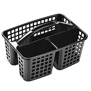 ALINK Plastic Shower Caddy Basket with Compartments, Portable Divided Cleaning Supply Storage Organizer with Handle for College Dorm Bathroom - Black