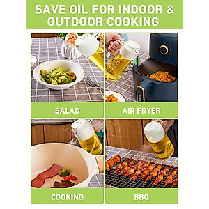 2 in 1 Oil Dispenser And Oil Sprayer for Kitchen, 2 in 1 Oil Sprayer Came With Some Stickers With Various Oil Labels, 420ml/14oz Oil Sprayer Perfect for Cooking, Air Fryer, BBQ, Baking, Salad - White