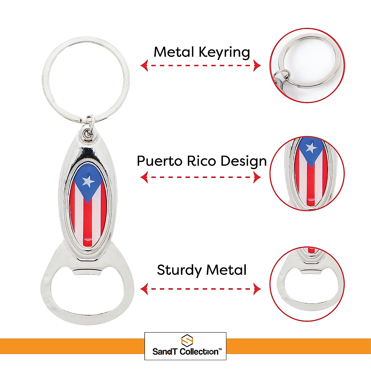 Purto Rico Beer Bottle Opener Keychain - Set of 3 - Oval
