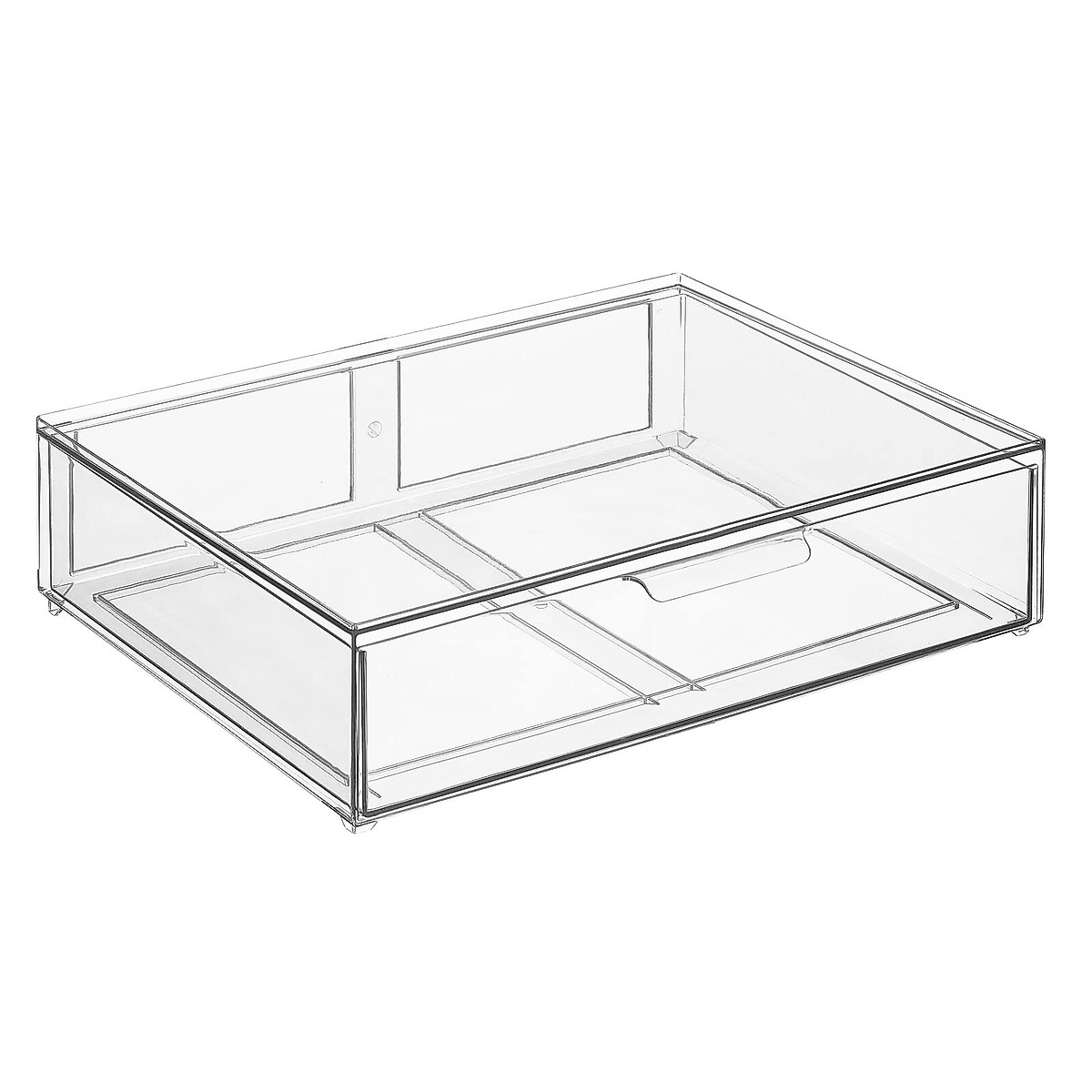 mDesign Wide Plastic Stackable Bathroom Storage Organizer Bin with Pull Out Drawer for Cabinet, Vanity, Shelf, Cupboard, Cabinet, Countertop, or Closet Organization - Lumiere Collection - Clear