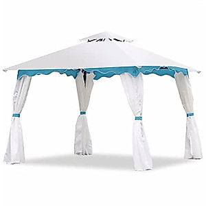 ADUH 2 Tier 10'x10' Patio Gazebo Canopy Tent Steel Frame Shelter Awning W/Side Walls Outdoor Furniture