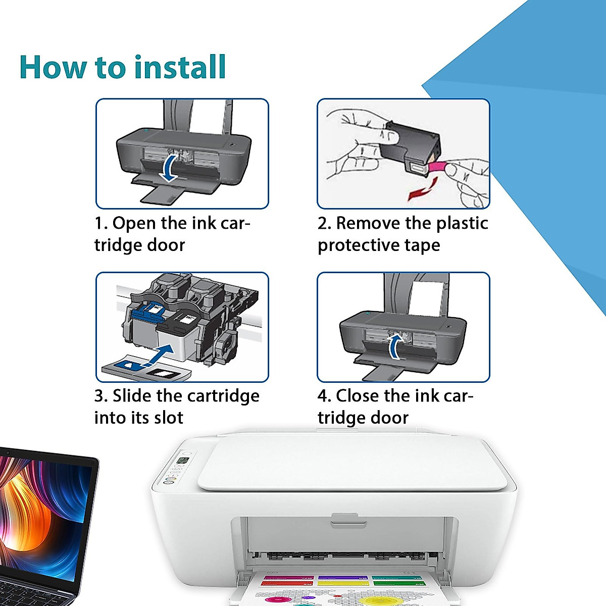 Relcolor High Yield HP61 XL Ink Cartridge for HP 61 61XL Black Color Combo for Envy 4500 5530 4502 5534 5535 Deskjet 2540 3050 1000 1510 1512 1010 1056 OfficeJet 4630 4635 2620 Series Printer HP61XL