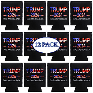 2024 Can Cooler Sleeves - 12 PCS Black Insulated Neoprene Can Covers Bulk Reusable for Soda Beer Beverages - 4th of July Patriotic Decoration Party Supplies Gifts