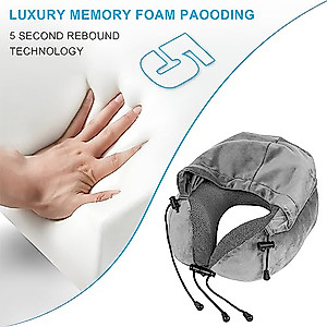 Ustenroya Neck Pillow for Sleeping Travel Travel Pillows for Airplanes 100% Pure Memory Foam Neck Pillow, Portable Pillow for Office Cars Trains Long Flights Sleeping (Grey)