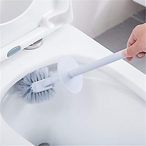 Toilet Bowl Brush and Holder, Covered Bathroom Toilet Brush, Bathroom Deep Cleaning Toilet Cleaner Scrubber Under Rim with Curved Bristle, Space Saving, Deep Cleaning Brush for Toilet (Blue)