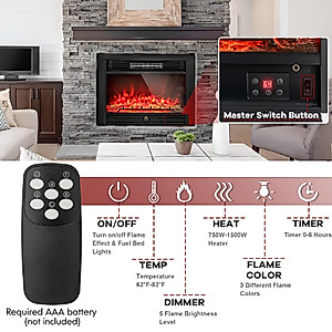 SIMOE 28.5" Electric Fireplace Insert,750 W/1500W Fireplace Heater Insert with LED Flame & Remote Control & Thermostat & Adjustable Flame,for Living Room, Bedroom & Office, Black
