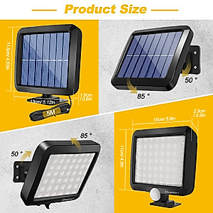 Solar Wall Lights Outdoor with Motion Sensor, 56 LEDs Ultra Bright IP65 Waterproof Separable Solar Porch Light, 16.4 ft Cord Solar Security Light for Patio Yard Deck Garage Driveway Porch Fence