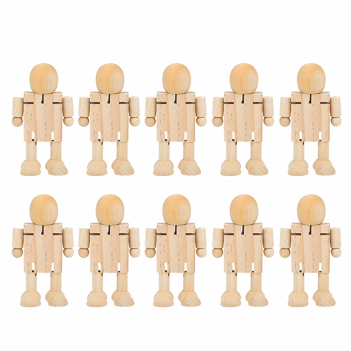 Natudeco 10PCS Toy People Set Unfinished Wood Toys Wooden Craft People Figures Unfinished Wooden Figures Kit Joint Adjustables Robot Paintable Childrens Early Learning Doll Toy Home Decoration