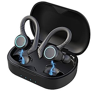 Lopnord Wireless Earbuds Bluetooth Headphones with Charging Case, IPX7 Waterproof Sports True Wireless Earbuds with Ear Hook, Earbuds Noise Cancelling with Microphone for Outdoor Running
