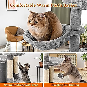 Cat Climbing Tower for Indoor Cats 30in, Cat Condo with Scratching Post, Cat Tree for Large Cat with Plush Perches, Hammock, Cat Tree Stand for Kitten with Dangling Ball, Platform
