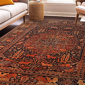 Superior Large Indoor Area Rug, Modern Floor Decor for Living/Dining, Bedroom, Kitchen, Office, Entry, Flat-Weave, Medallion, Wildlife, Cotton Backing, Copley Collection, 10' x 14', Brown