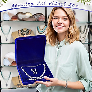 Yinkin 6 Pcs Velvet Jewelry Set Box Jewelry Display Case Earring Ring Bracelet Necklace Gift Box Pearl Necklace Storage Case for Wedding Travel Anniversary Valentines(Royalblue)