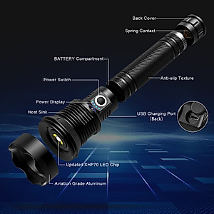 Cinlinso Flashlights High Lumens Rechargeable, 900,000 Lumens Super Bright Led Flashlight, Flash Light with 5 Modes, IPX6 Waterproof, Handheld Powerful Flashlight for hu∩ting, Camping, Emergencies