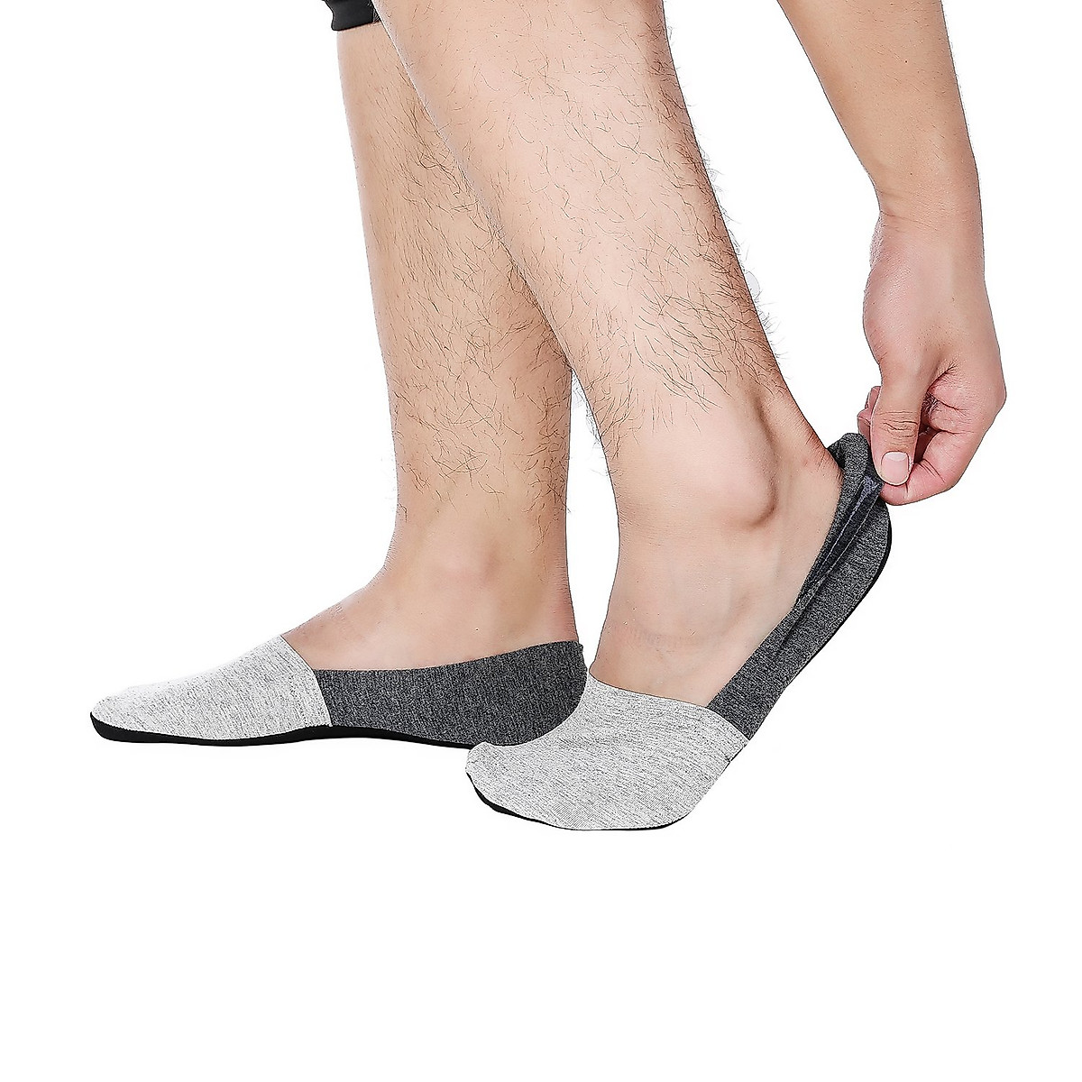 Joulli Casual No Show Liners Socks For Men 6 pack Non Slip Boat Socks,Black Gray,light Gray,Small