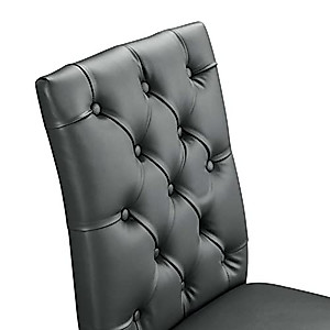 Modway Duchess Modern Tufted Button Faux Leather Upholstered Parsons Two Dining Chairs in Gray