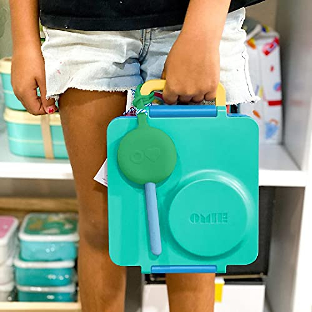 OmieBox Kids Utensils Set with Case - 2 Piece Plastic, Reusable Fork and Spoon Silverware with Pod for Kids, Travel, Lunch Boxes - (Mint Green)