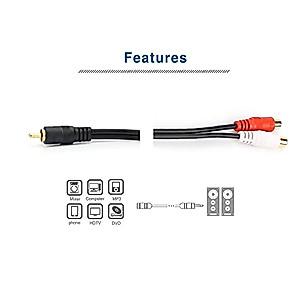 JSJ RCA (M) to 2 RCA (F) Stereo Audio Y Adapter Subwoofer Cable (24k Gold Plated) 1 Male to 2 Female Y Splitter Connectors Extension Cord (20CM/0.5FT)