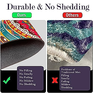 ROOSFEINE (2 PCS) Boho Red Green Half Round Outdoor Door Mat,Diatomaceous Earth Entrance Indoor Non Slip Doormats Mats,Bohemian Resist Dirt Washable Mat,36''x24'' (f1)