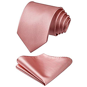 HISDERN Mens Ties Pink Ties for Men Formal Necktie with Pocket Square Set Satin Silk Dusty Rose Gold Neck Tie Set Classic Blush Tie Handkerchiefs for Wedding
