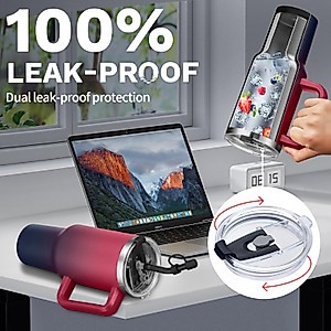 BENZZO Tumbler with Lid and Straw 40oz Stainless Steel Tumblers with Protective Boot & Double Threaded Cap, Thermal Travel Coffee Mug Flask Keeps Cold-34 Hrs for Gym Office, Car Cupholder Friendly