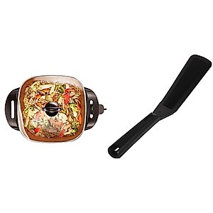 BELLA Electric Skillet and Frying Pan with Glass Lid, Nonstick Coating, Cool Touch Handles, Removable Heating Probe, Dishwasher Safe, 12 x 12 inch, Copper and Norpro 99 Favorite Spatula, One Size Fits All, Black