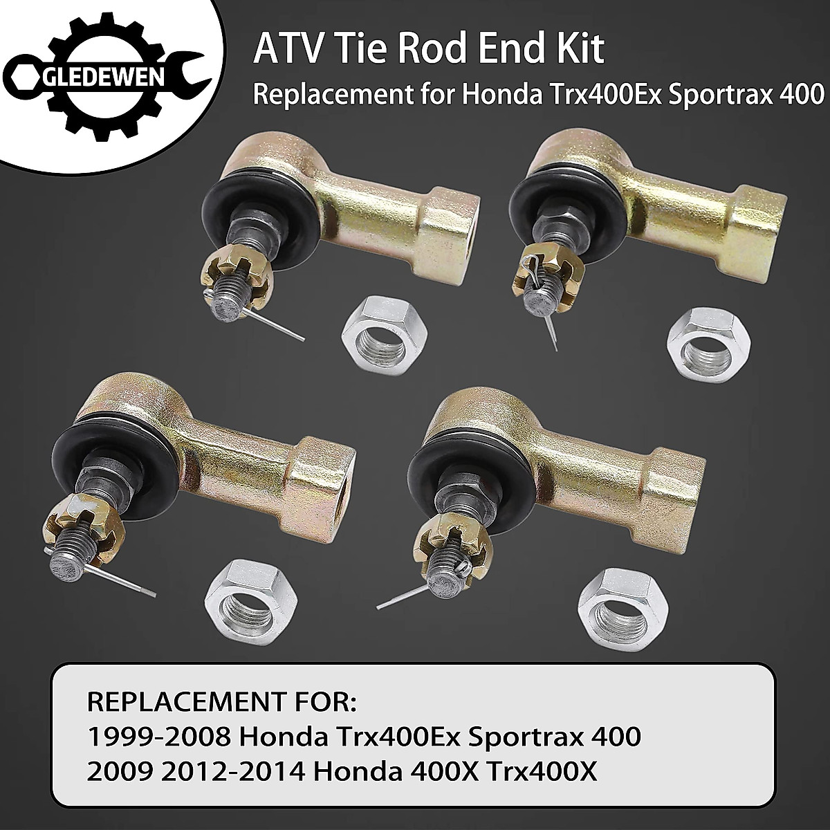 Tie Rod Ends 4PCS & Tie Rod 2PCS Kit, Compatible With 1999-2008 Honda Sportrax 400, 2009-2014 Honda Trx400X, Ball Joint Set, ATV UTV Part Accessories